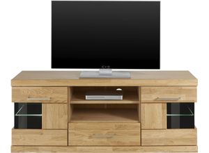 4068222665731 - Lowboard HOME AFFAIRE Ribe Sideboards Gr B H T 140 cm x 55 cm x 35 cm Holzwerkstoff eichefarben (Korpus)   Massivholz Eiche (Front) braun (eiche teilmassiv) Lowboards Breite 140 cm mit 1 Schubkasten und 2 Glastüren