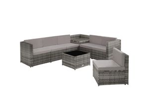 4061173205407 - tectake® Rattan Lounge für 6 Personen große Aufbewahrungsbox mit Sicherheitsglasplatte