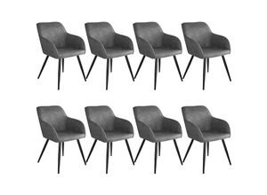 4061173174314 - tectake® 8er Set Esszimmerstuhl gepolstert mit Stoffbezug schwarze Stahlbeine 58 x 62 x 82 cm