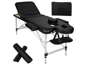 4061173230737 - 3 Zonen Massageliege mit 5cm Polsterung Rollen und Aluminiumgestell - Kosmetikliege Behandlungsliege Massagebank - schwarz - schwarz