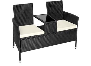 4061173210944 - tectakeÂ® - Geflecht-Gartenbank mit Tisch 2-Sitzer-Bank 131 x 61 x 82 cm Gartenbank für Balkon und Terrasse Gartenbank inklusive Sitzkissen - schwarz beige - Poly-Rattan