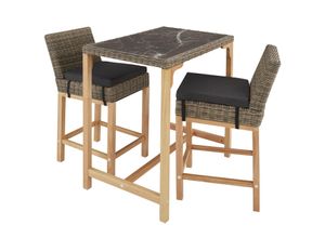 4061173244703 - tectake® Rattan Tisch Kutina mit 2 Stühlen Latina mit Aluminiumgestellen wetterfest und UV-beständig Beine aus Holz