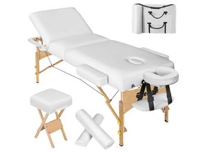 4260182871003 - Tectake - 3 Zonen Massageliege-Set mit 10cm Polsterung Rollen und Holzgestell - Kosmetikliege Behandlungsliege Massagebank - weiß - weiß