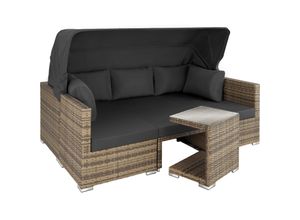 4061173116581 - tectake® Rattan Lounge mit Aluminiumgestell wetterfest und UV-beständig mit klapparem Sonnenschutz mit Sicherheitsglasplatte variabel aufstellbar