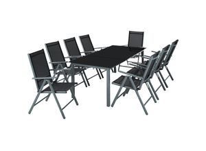 4260473664536 - tectake® Sitzgruppe mit Aluminiumgestell für 8 Personen UV-beständig Tisch mit Sicherheitsglasplatten und Ausgleichsschrauben