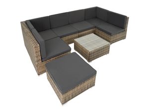 4061173116468 - tectake® Rattan Lounge für 6 bis 7 Personen UV-beständig mit Sicherheitsglasplatte