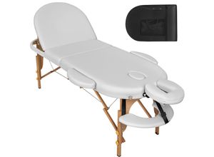 4061173206817 - Tectake - 3 Zonen Massageliege Sawsan oval mit 5cm Polsterung und Holzgestell - Kosmetikliege Behandlungsliege Massagebank - weiß - weiß