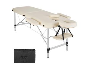 4260552084446 - 2 Zonen Massageliege mit Polsterung und Aluminiumgestell - Kosmetikliege Behandlungsliege Massagebank - beige - beige