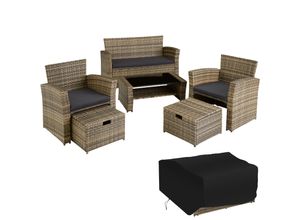 4061173116642 - tectake® Rattan Sitzgruppe für 4 bis 6 Personen UV-beständig inklusive Staufach und Schutzhülle