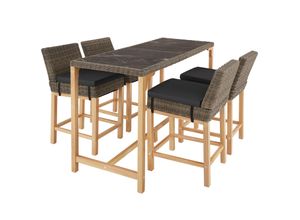 4061173244765 - tectake® Rattan Tisch Lovas mit 4 Stühlen Latina mit Aluminiumgestellen wetterfest und UV-beständig Beine aus Holz