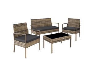 4061173116529 - Tectake - Gartensitzgruppe aus Korbgeflecht - Sofa Stühle und Tisch - naturfarben - 403707