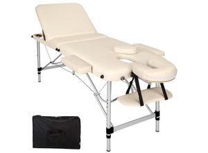 4260182878804 - 3 Zonen Massageliege mit 5cm Polsterung und Aluminiumgestell - Kosmetikliege Behandlungsliege Massagebank - beige - beige