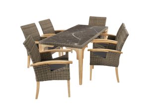 4061173244833 - tectake® Rattan Tisch Foggia mit 6 Stühlen Rosarno mit Holzgestell wetterfest und UV-beständig Armlehnen und Beine aus Holz