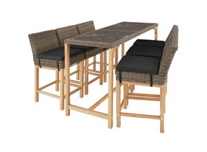 4061173244772 - tectake® Rattan Tisch Lovas mit 6 Stühlen Latina mit Aluminiumgestellen wetterfest und UV-beständig Beine aus Holz