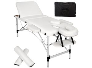 4061173230744 - 3 Zonen Massageliege mit 5cm Polsterung Rollen und Aluminiumgestell - Kosmetikliege Behandlungsliege Massagebank - weiß - weiß