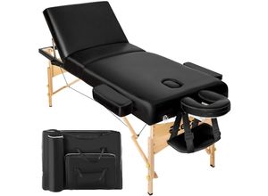 4260182871188 - Tectake - 3 Zonen Massageliege mit 10cm Polsterung und Holzgestell - Kosmetikliege Behandlungsliege Massagebank - schwarz - schwarz