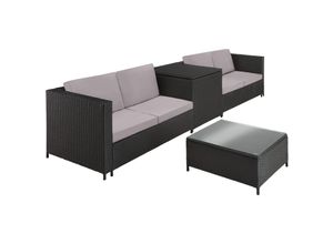 4061173206053 - tectake® Rattan Lounge für 4 Personen große Aufbewahrungsbox mit Sicherheitsglasplatte