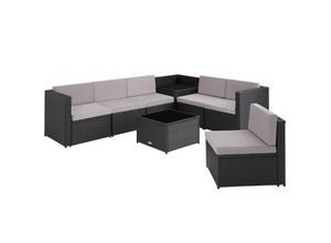 4061173205391 - tectake® Rattan Lounge für 6 Personen große Aufbewahrungsbox mit Sicherheitsglasplatte