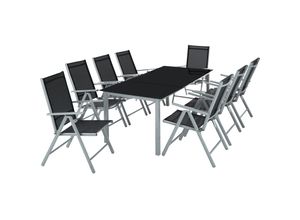 4260473664543 - tectake® Sitzgruppe mit Aluminiumgestell für 8 Personen UV-beständig Tisch mit Sicherheitsglasplatten und Ausgleichsschrauben