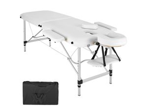 4260552084453 - 2 Zonen Massageliege mit Polsterung und Aluminiumgestell - Kosmetikliege Behandlungsliege Massagebank - weiß - weiß