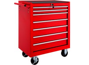 4260552084613 - tectakeÂ® - Werkzeugwagen mit 7 Schubladen - Werkstattwagen mobile Werkstatt leerer Werkzeugwagen Werkzeugkasten 7 Schubladen 69 x 33 x 79 cm Räder mit Bremse inkl 2 Schlüssel - rot