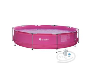 4061173125040 - tectake® Swimming Pool rund mit Stahlrahmen und Filterpumpe Ø 360 x 76 cm - pink