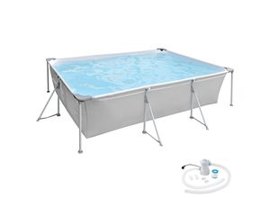 4061173012364 - Tectake - Swimming Pool rechteckig mit Filterpumpe 300 x 207 x 70 cm - Planschbecken Gartenpool Aufstellpool - grau - grau