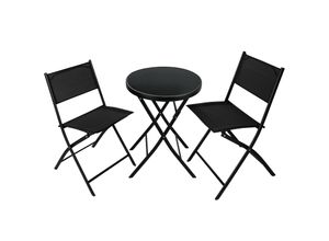 4061173017352 - tectakeÂ® - Bistro-Set Tisch und 2 x Stühle kleiner runder Esstisch Klapptisch und Klappstuhl-Set platzsparende Möbel - wetterfest - für Balkon Terrasse Gartenmöbel - schwarz