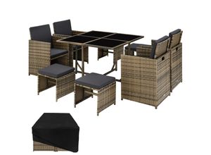 4061173116802 - tectake® Rattan Sitzgruppe für 4 bis 8 Personen UV-beständig zusammenschiebbar inklusive Schutzhülle