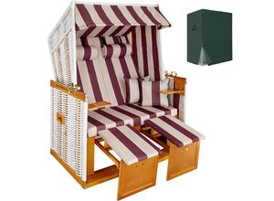 4061173125910 - tectake® Strandkorb gepolstert mit ausziehbaren Fußbänkchen klappbare Seitentische und weitere Extras 115 x 158 x 78 cm