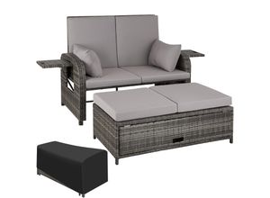 4061173204677 - tectake® Rattan Sofa mit Aluminiumgestell zur Liege wandelbar mit Stauraum und Schutzhülle