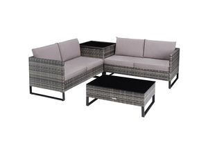 4061173206084 - tectake® Rattan Lounge für 4 Personen große Aufbewahrungsbox mit Sicherheitsglasplatte