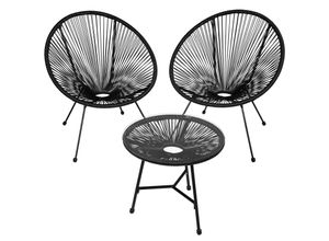 4061173208613 - tectakeÂ® - Gartenmöbel Bistro Set - 2 Stühle und 1 Tisch - Retro Egg Chairs im Acapulco-Stil - Wetterfest für drinnen und draußen - Gartenset für Terrasse oder Balkon - Schwarz