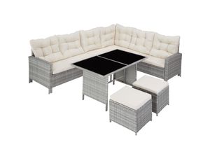 4061173208279 - tectake® Rattan Lounge für 6 bis 8 Personen UV-beständig mit Sicherheitsglasplatten