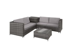 4061173219336 - tectake® Rattan Lounge für 4 Personen große Aufbewahrungsbox mit Sicherheitsglasplatte