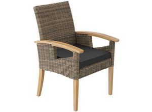 4061173244178 - tectake® Rattan Stuhl mit Holzgestell natürlich nachempfundenes Geflecht inklusive Sitzpolster 625 x 715 x 94 cm