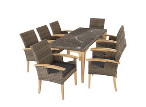 4061173244857 - tectake® Rattan Tisch Foggia mit 8 Stühlen Rosarno mit stabilen Holzgestellen wetterfest und UV-beständig Armlehnen und Beine aus Holz