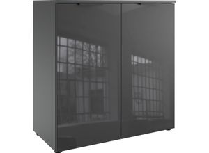 4065979032090 - Kommode WIMEX Level36 black C by fresh to go grau (graphit glas grau) B81 H92 T41 Spanplatte Sideboards mit Glaselementen auf der Front soft-close Funktion 81cm breit