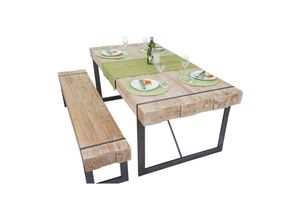 4057651186559 - Esszimmergarnitur MCW-A15 Esstisch + 1x Sitzbank Tanne Holz rustikal massiv MVG-zertifiziert ~ naturfarben 200cm