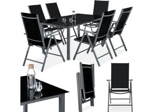 4260473664550 - tectake® Sitzgruppe mit Aluminiumgestell für 6 Personen UV-beständig Tisch mit Sicherheitsglasplatten und Ausgleichsschrauben