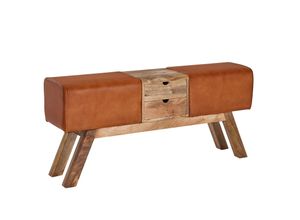 4251745780634 - Retro-Sitzbank mit Schubladen Massivholz Stoffbezug 120x56x30 cm 2 Schubladen Seitentasche