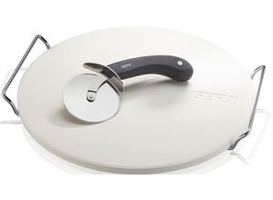 4006664144209 - GEFU Pizzastein + Pizzaschneider DARIOSO Edelstahl Keramik Kunststoff (Set 2-St Pizzastein mit Gestell rund + Pizzaschneider) speichert die Hitze gleichmäßig und über einen langen Zeitraum weiß