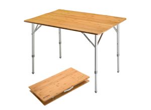 6936876806917 - KINGCAMP Bambus Camping Falt Tisch Garten Klapptisch Alu Holz 3Höhen Verstellbar