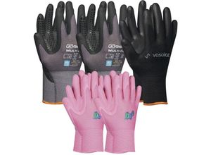 9010582015324 - Vasalat - Arbeitshandschuhe Kinder 5 - 8 Jahre - Kinder Gartenhandschuhe 2x Pink + 2x Multiflex Handschuhe mit Noppen + Montagehandschuhe Gr 10