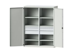 4014641095543 - eurokraft pro Schwerlastschrank JUMBO aus Stahlblech 6 Fachböden Schubladen 2 x 60 mm 2 x 120 mm 2 x 180 mm hoch lichtgrau lichtgrau