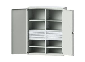 4014641095550 - eurokraft pro Schwerlastschrank JUMBO aus Stahlblech 6 Fachböden Schubladen 6 x 90 mm 2 x 120 mm hoch lichtgrau lichtgrau