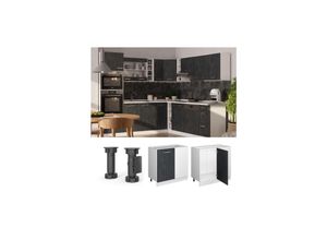 4066731404698 - Livinity Eckunterschrank R-Line Schwarz Beton Weiß 86 cm mit Arbeitsplatte Eiche