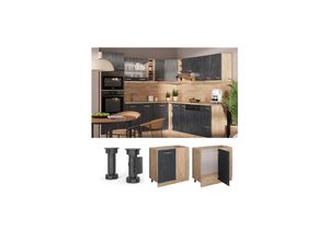 4066731404445 - Livinity Eckunterschrank R-Line Schwarz Beton Eiche 86 cm mit Arbeitsplatte Eiche
