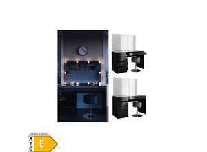 4066731412495 - Livinity Schminktisch Sherry Schwarz Hochglanz Gold 120 x 75 cm 5 Schubladen Spiegel Hocker LED