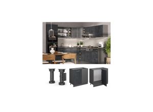 4066731404933 - Livinity Eckunterschrank R-Line Schwarz Beton Anthrazit 86 cm mit Arbeitsplatte Anthrazit